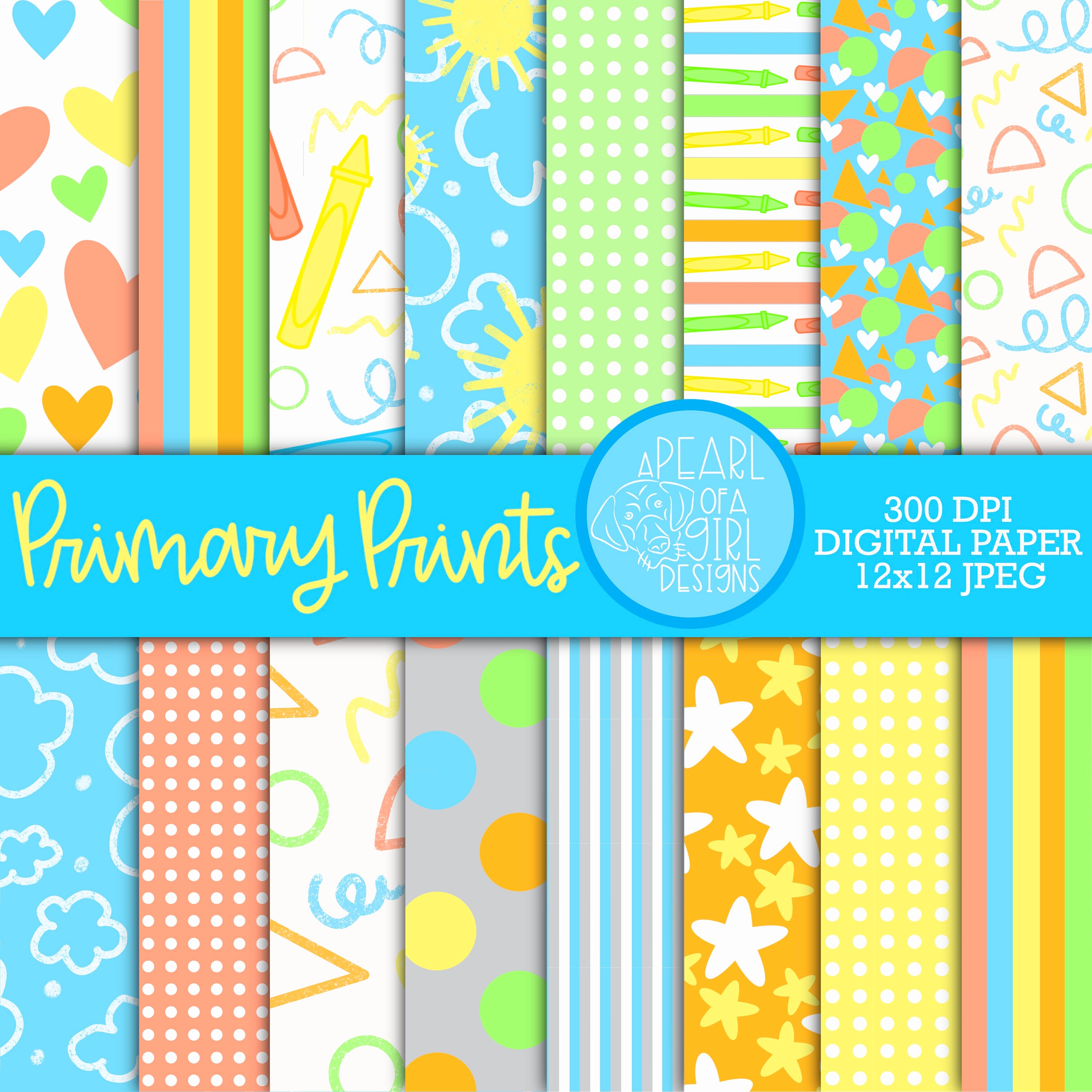 Primary Prints Digital Paper Pack, Printable Paper, Primary School ...