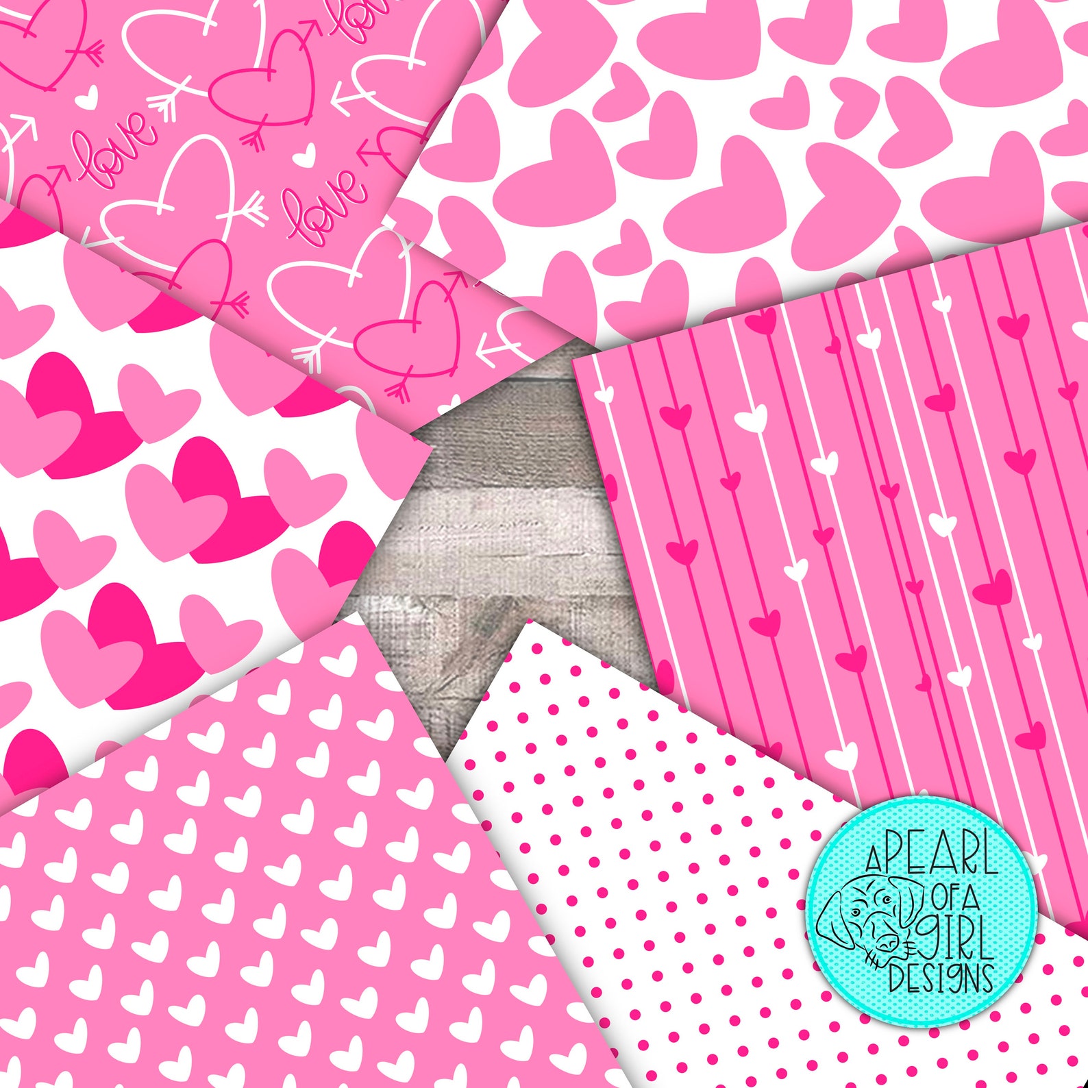 Valentine Hearts Digital Paper, Valentine Scrapbook Paper, Valentine's ...