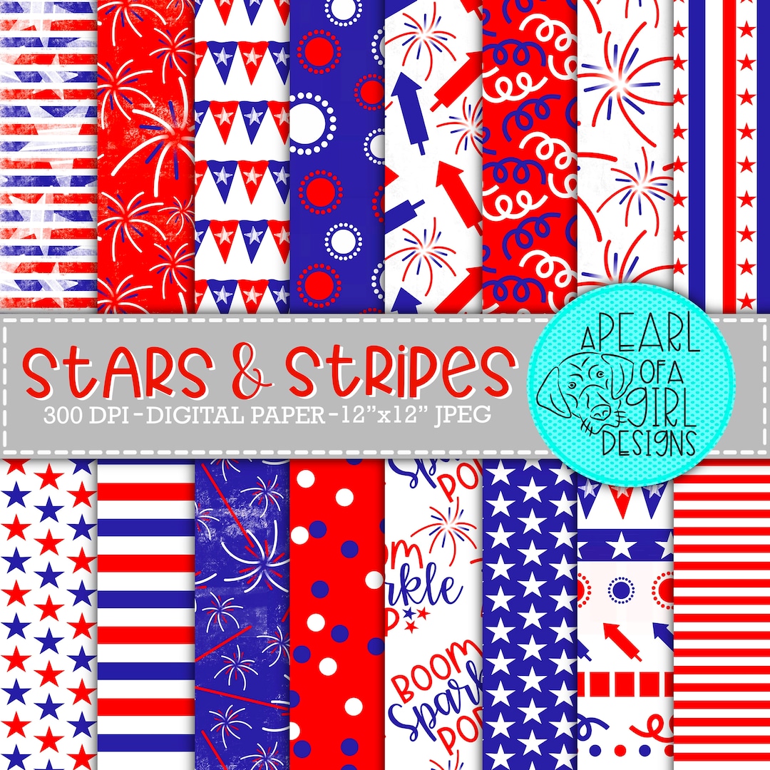 Stars & Stripes Digital Paper, Scrapbook, 4th of July, Patriotic, USA ...