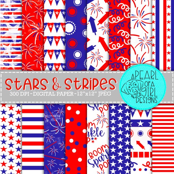 Stars & Stripes Digital Paper Scrapbook 4th of July - Etsy