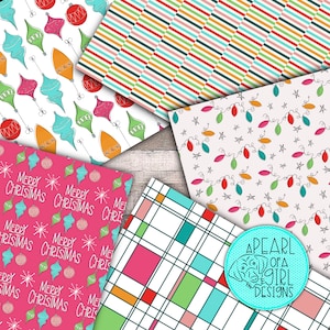 Retro Christmas Digital Paper, Vintage Christmas Paper, Mid Century ...