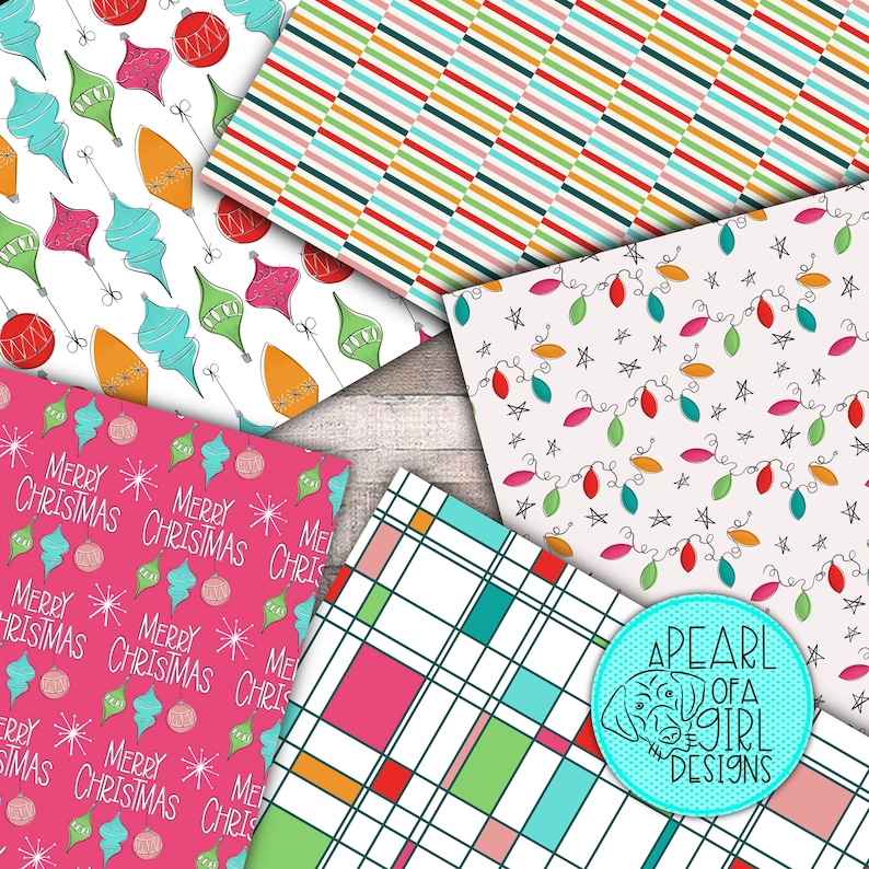Retro Christmas Digital Paper Vintage Christmas Paper Mid - Etsy