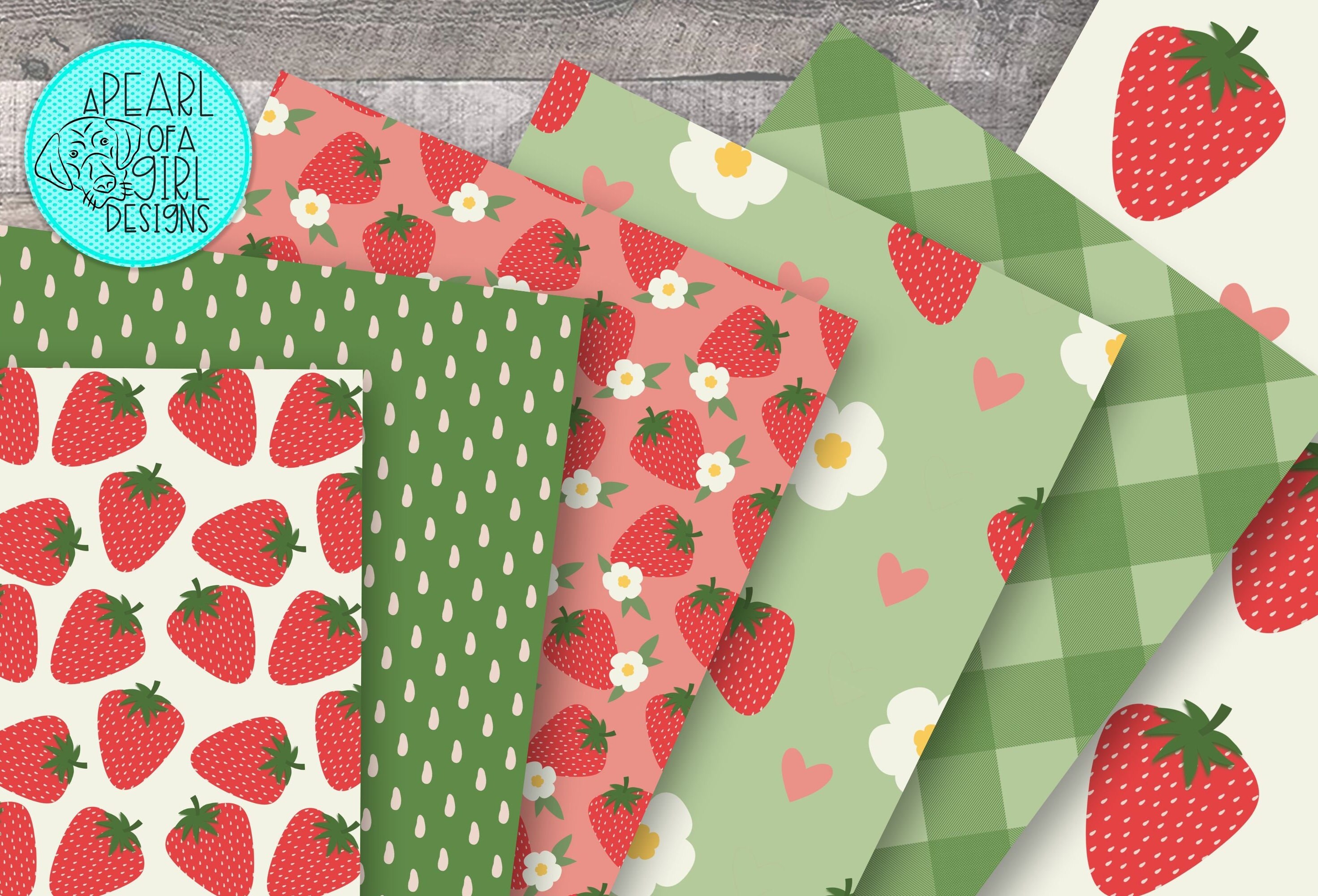 Strawberry Digital Paper, Strawberry Paper, Scrapbook Paper, Berry ...