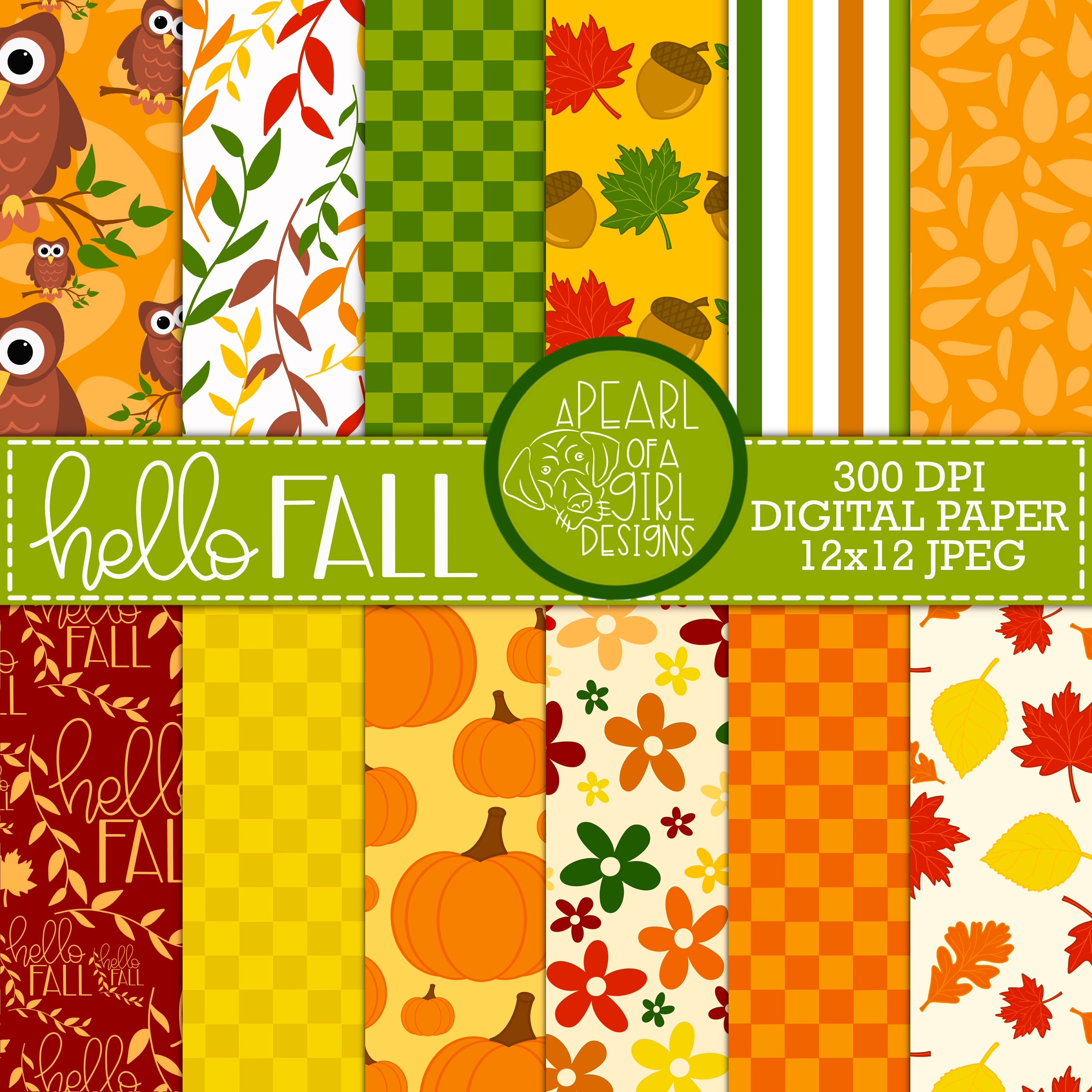 Hello Fall Digital Paper Pack, Printable Paper, Autumn Colors ...