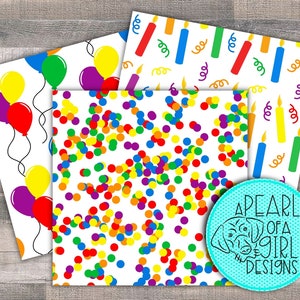 Balloon Party Digital Paper Pack, Birthday Paper, Scrapbook, Happy ...