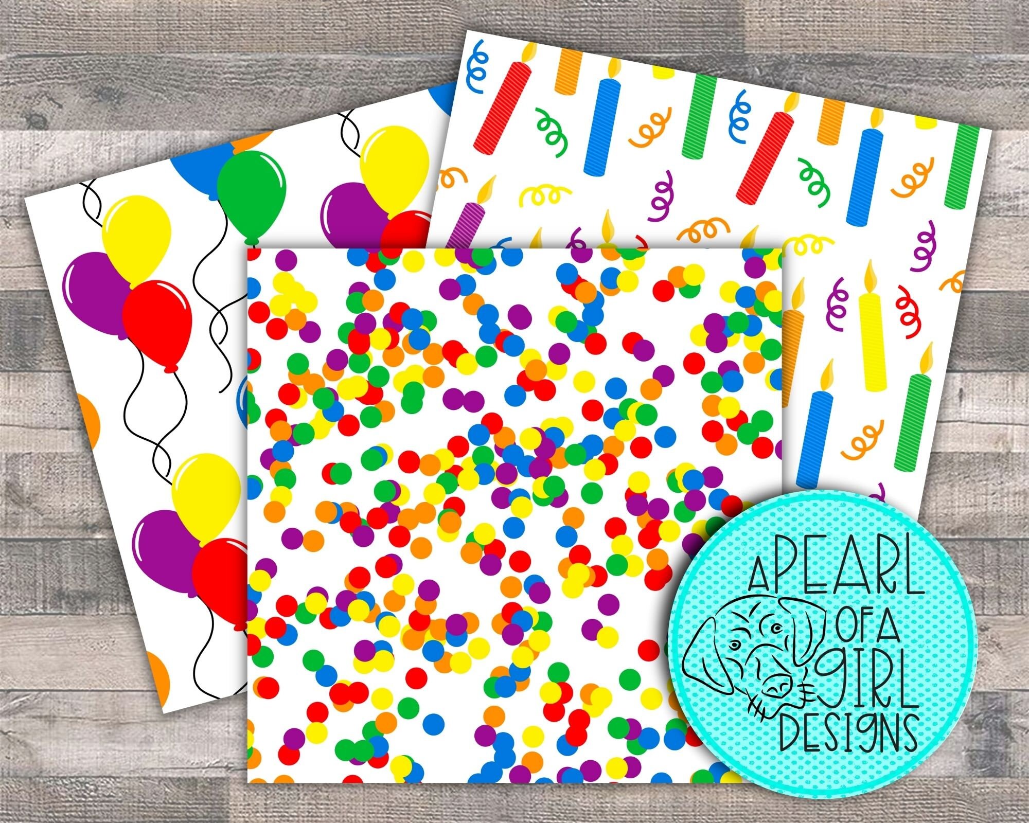 Balloon Party Digital Paper Pack, Birthday Paper, Scrapbook, Happy ...