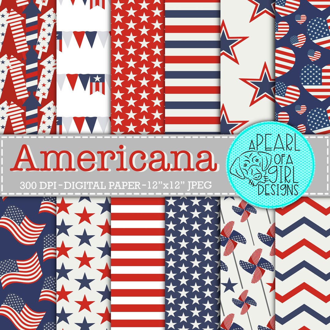 Americana Digital Paper Pack, 4th of July Digital Paper, Patriotic ...