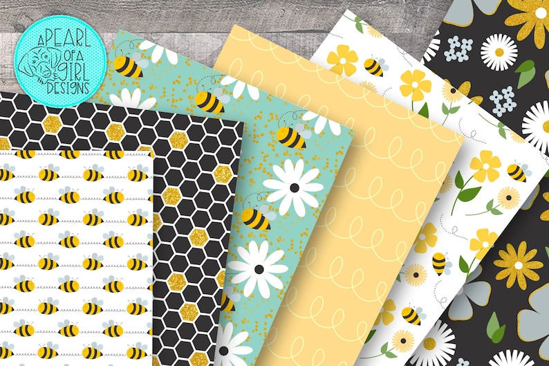 Bumblebee Digital Paper, Bumblebee Background, Bee Scrapbook Paper, Bee ...