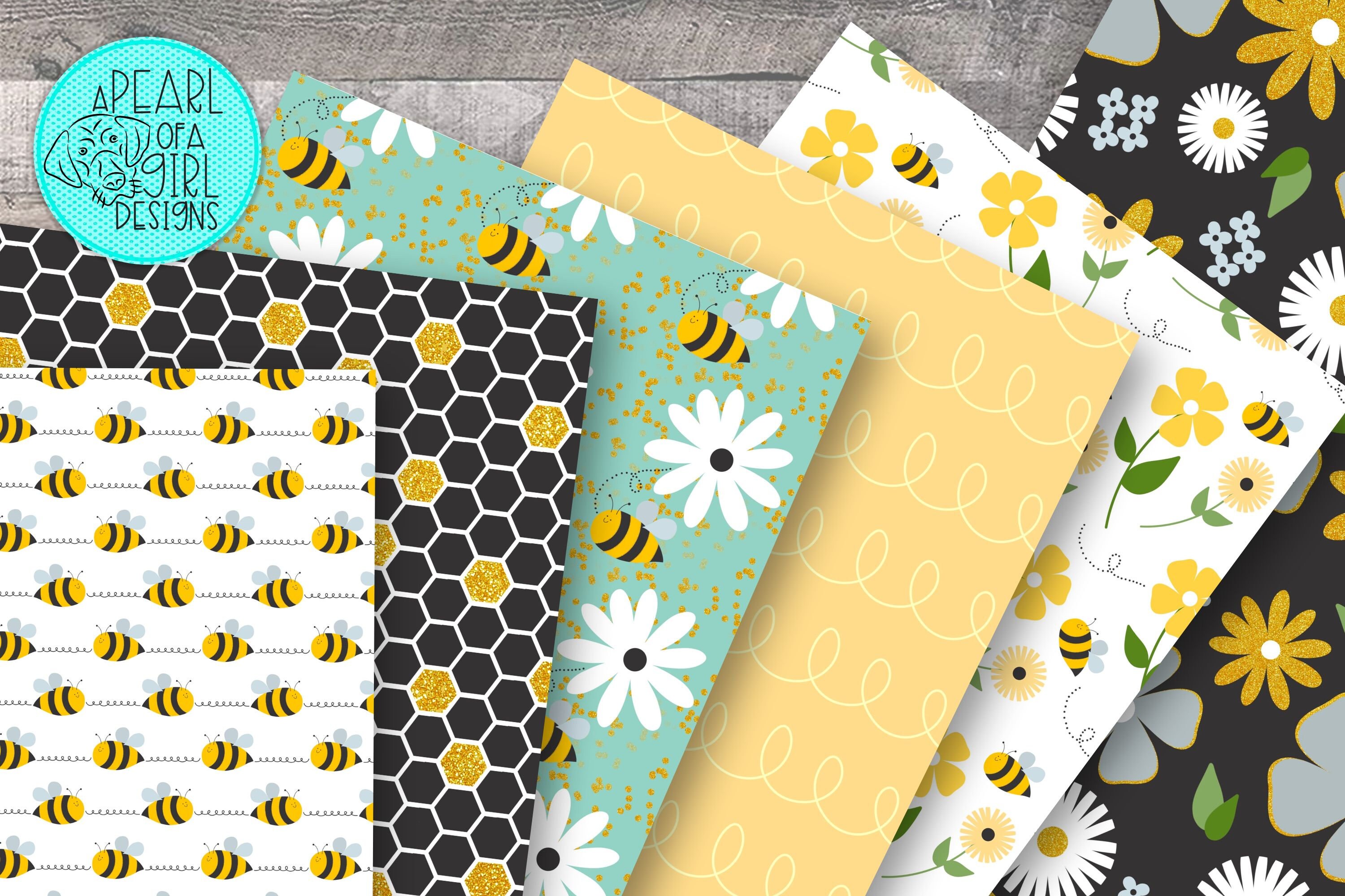 Bumblebee Digital Paper, Bumblebee Background, Bee Scrapbook Paper, Bee ...