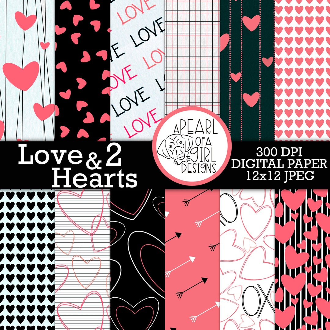 Love and Hearts Digital Paper Pack, Pink Digital Paper, Valentine Paper ...