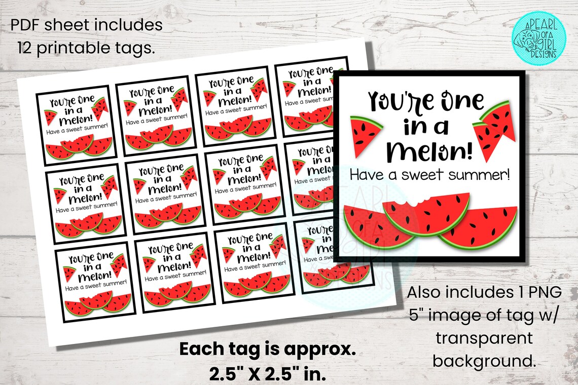 You're One in a Melon Gift Tags, End of School Year Gift Tag ...
