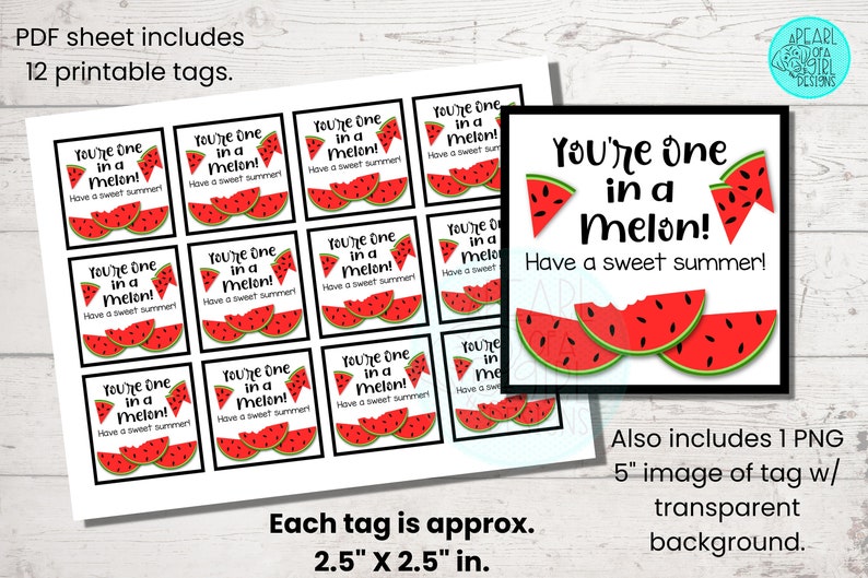You're One in a Melon Gift Tags, End of School Year Gift Tag ...
