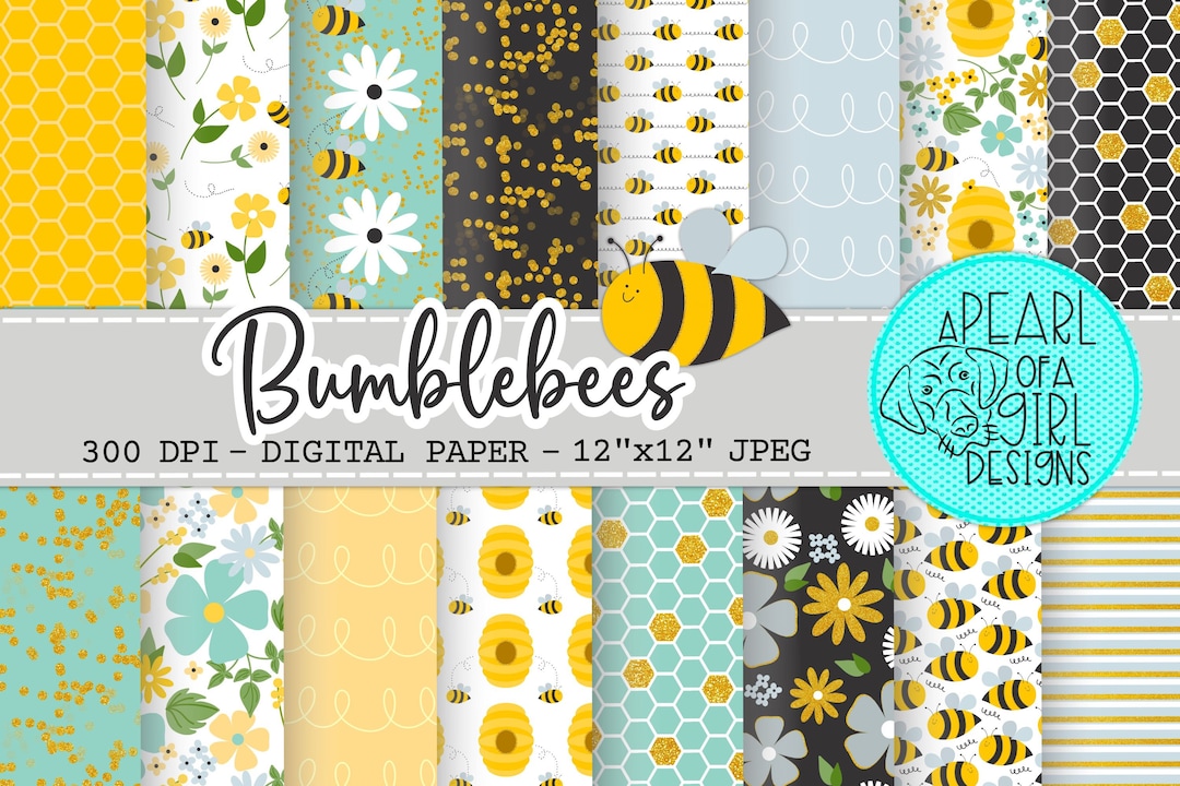 Bumblebee Digital Paper, Bumblebee Background, Bee Scrapbook Paper, Bee ...