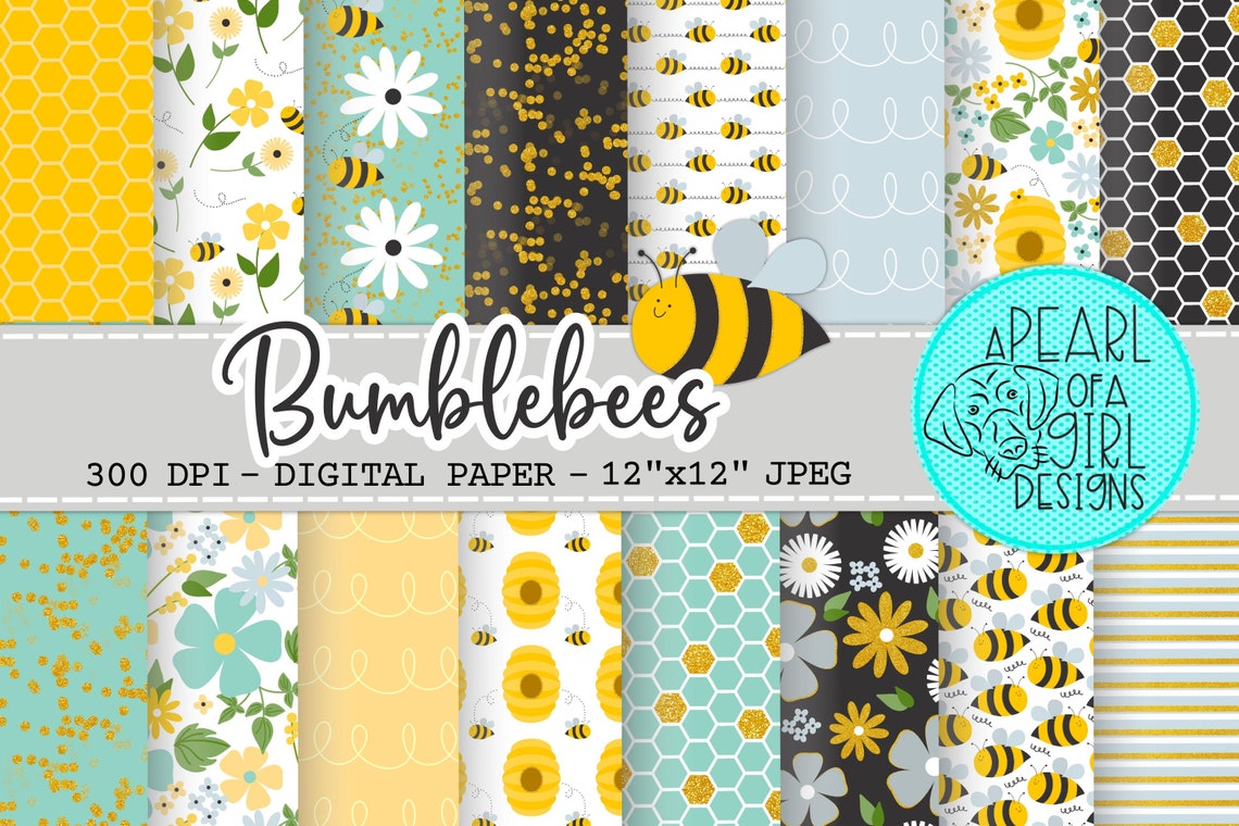 Bumblebee Digital Paper, Bumblebee Background, Bee Scrapbook Paper, Bee ...
