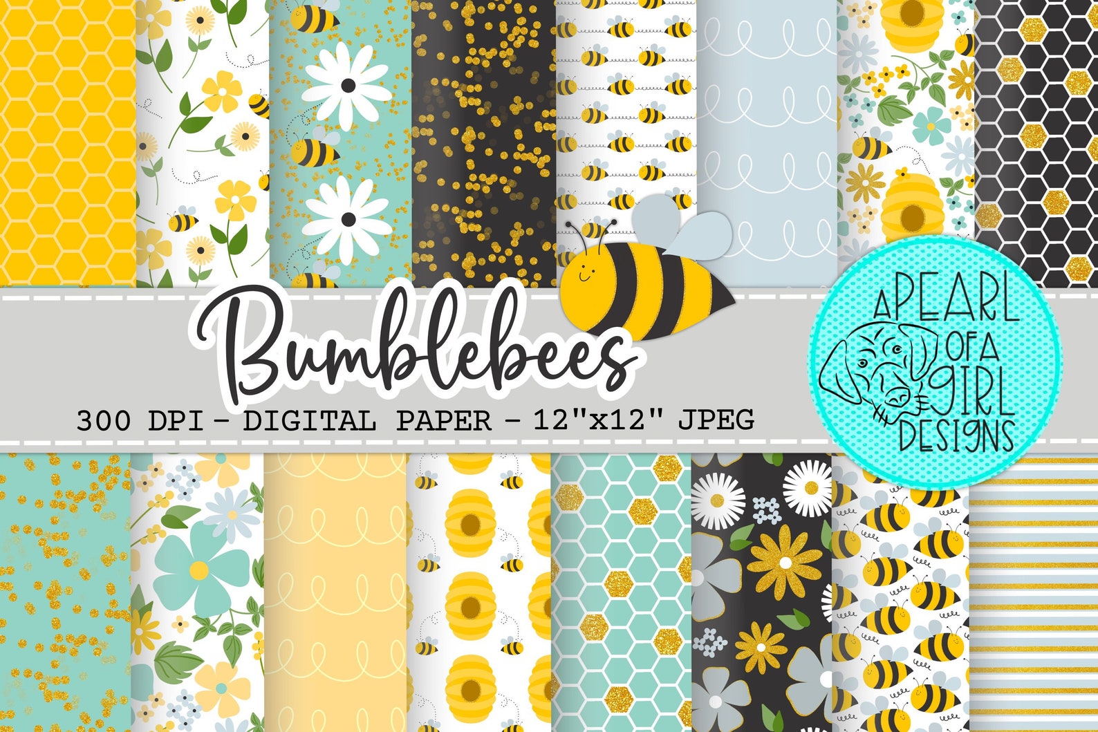 Bumblebee Digital Paper, Bumblebee Background, Bee Scrapbook Paper, Bee ...