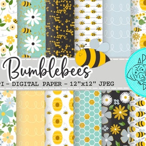 Bumblebee Digital Paper, Bumblebee Background, Bee Scrapbook Paper, Bee ...