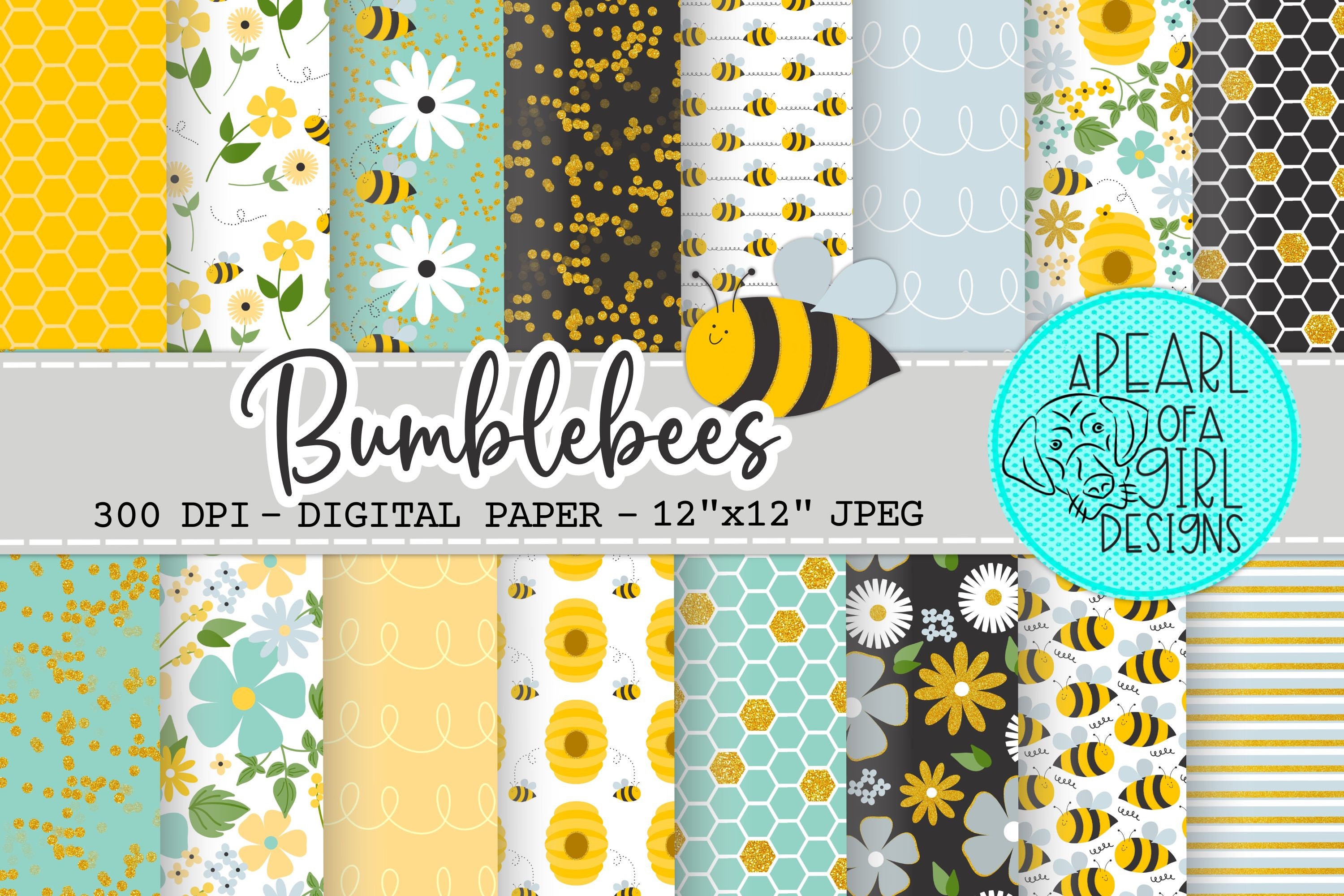 Bumblebee Digital Paper, Bumblebee Background, Bee Scrapbook Paper, Bee ...