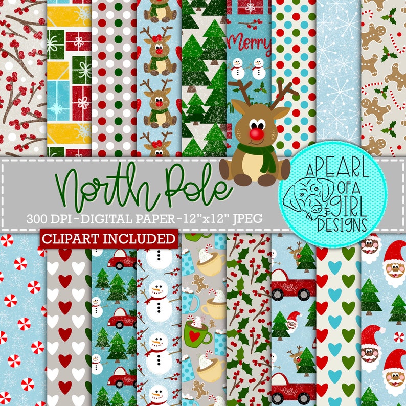 North Pole Digital Paper, Christmas Digital Paper, Christmas ...