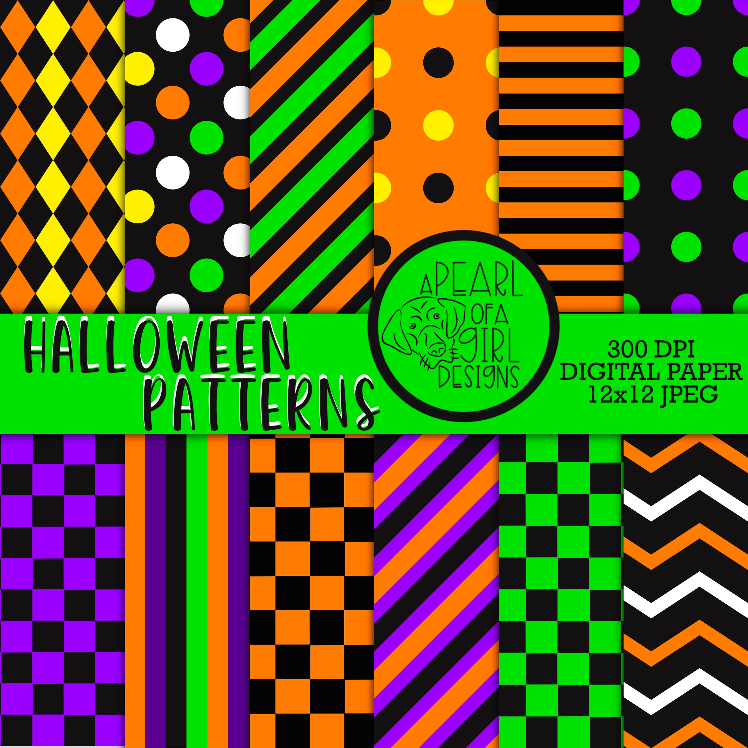 Halloween Patterns Digital Paper Pack, Printable Paper, Halloween ...