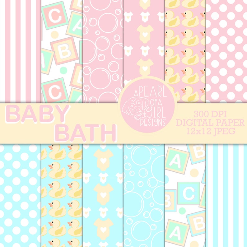 Baby Bath Digital Paper Pack, Printable Paper, Baby, Nursery, Scrapbook ...