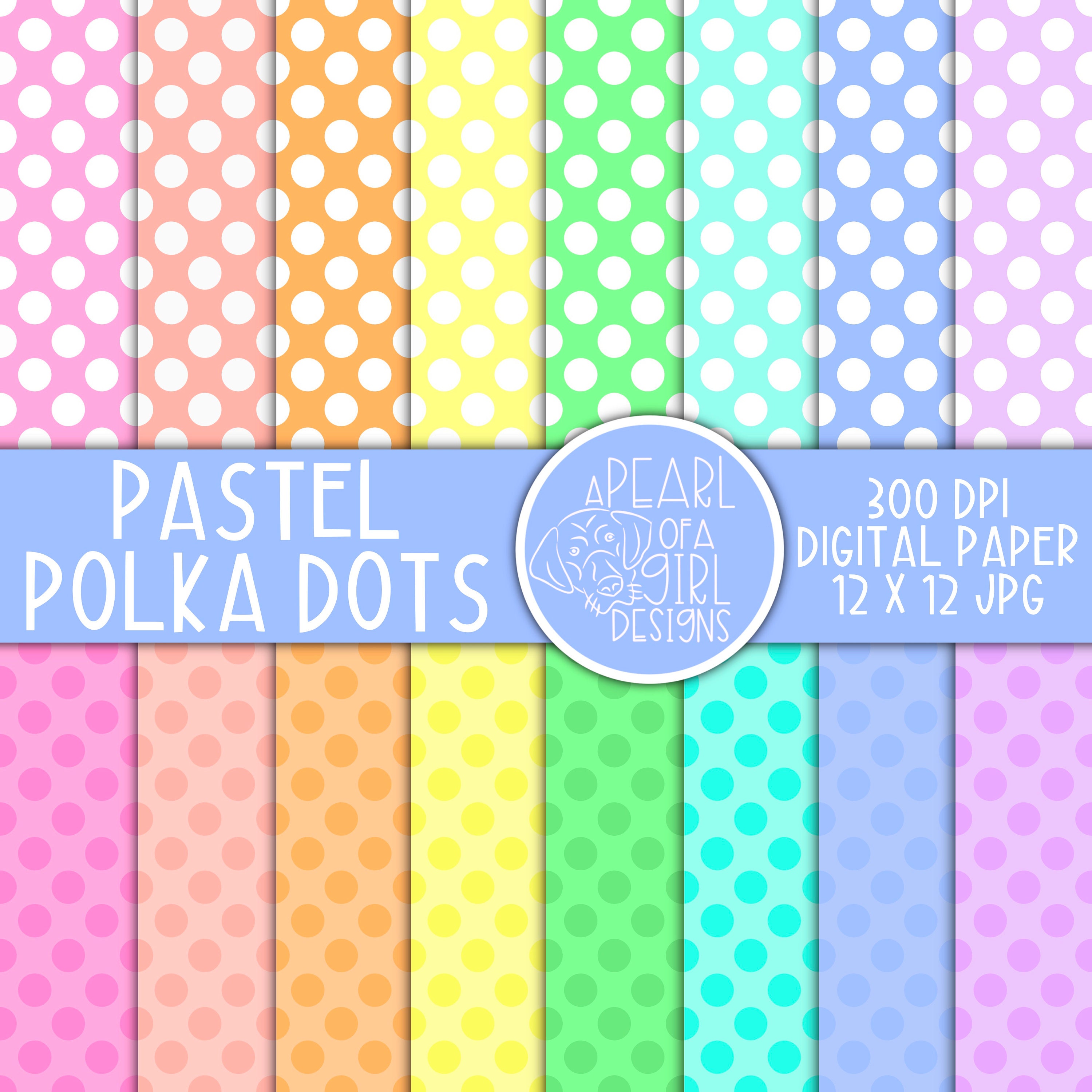 Pastel Polka Dots, Digital Paper Pack, Polka Dot Paper, Rainbow Paper ...