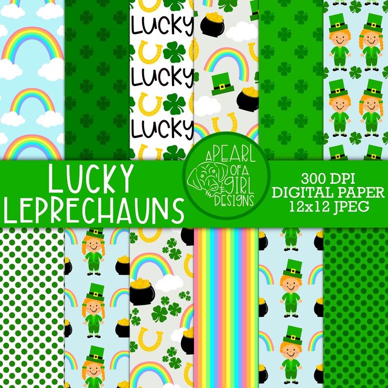 Lucky Leprechauns Digital Paper, St. Patrick's Day, Rainbow Clipart ...