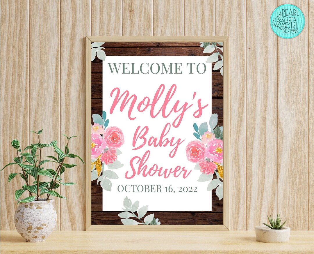 Baby Shower Welcome Sign, Barnwood & Floral, Rustic Baby Shower Sign ...