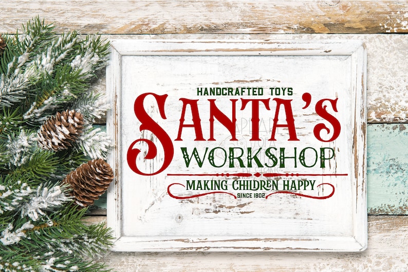 Santa's Workshop SVG, Christmas SVG, Vintage Christmas SVG, Santa Svg, Farmhouse Sign Svg ...