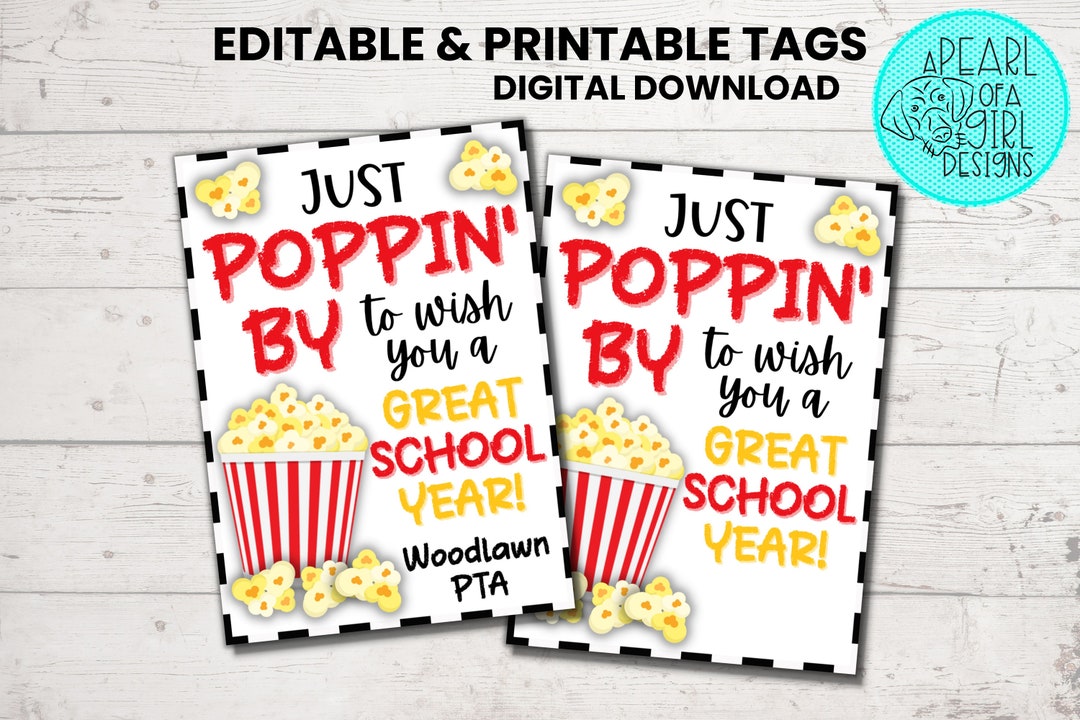Etiquetas del año escolar Poppin', etiquetas de regalo de palomitas de ...