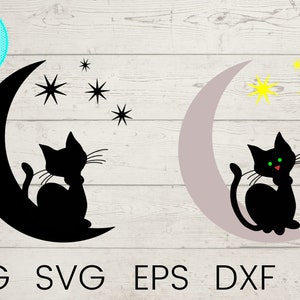 Cat Moon SVG, SVG Bundle, Cat Png, Dxf, Eps, Cut File Bundle, Cat SVG ...