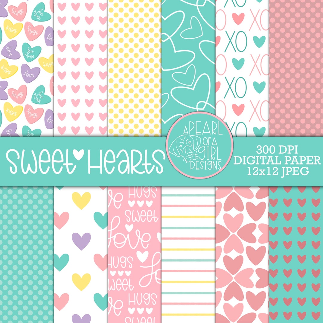 Sweet Hearts Digital Paper Pack, Valentine Digital Paper, Valentine ...