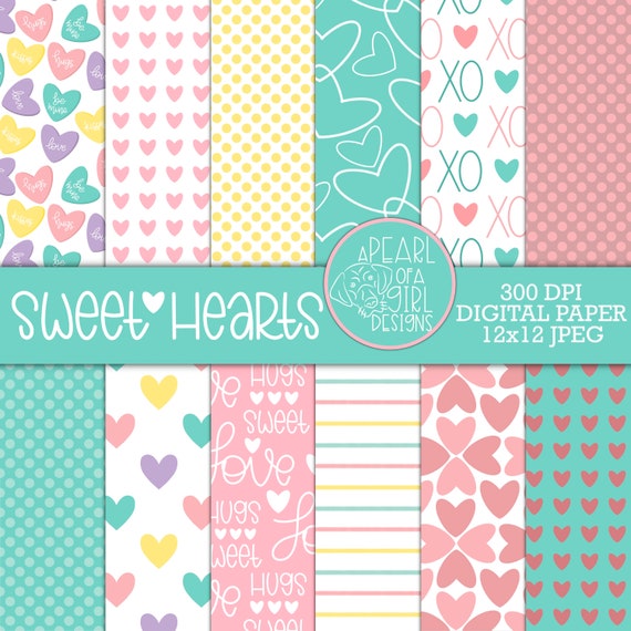 Sweet Hearts Digital Paper Pack Valentine Digital Paper | Etsy