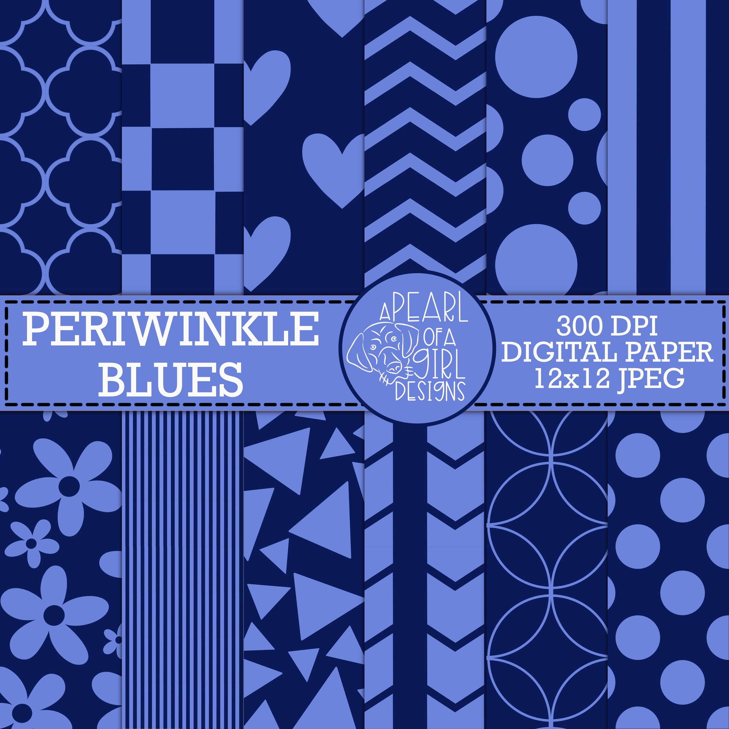 Periwinkle Blues Digital Paper, Seamless Pattern, Fabric Print ...