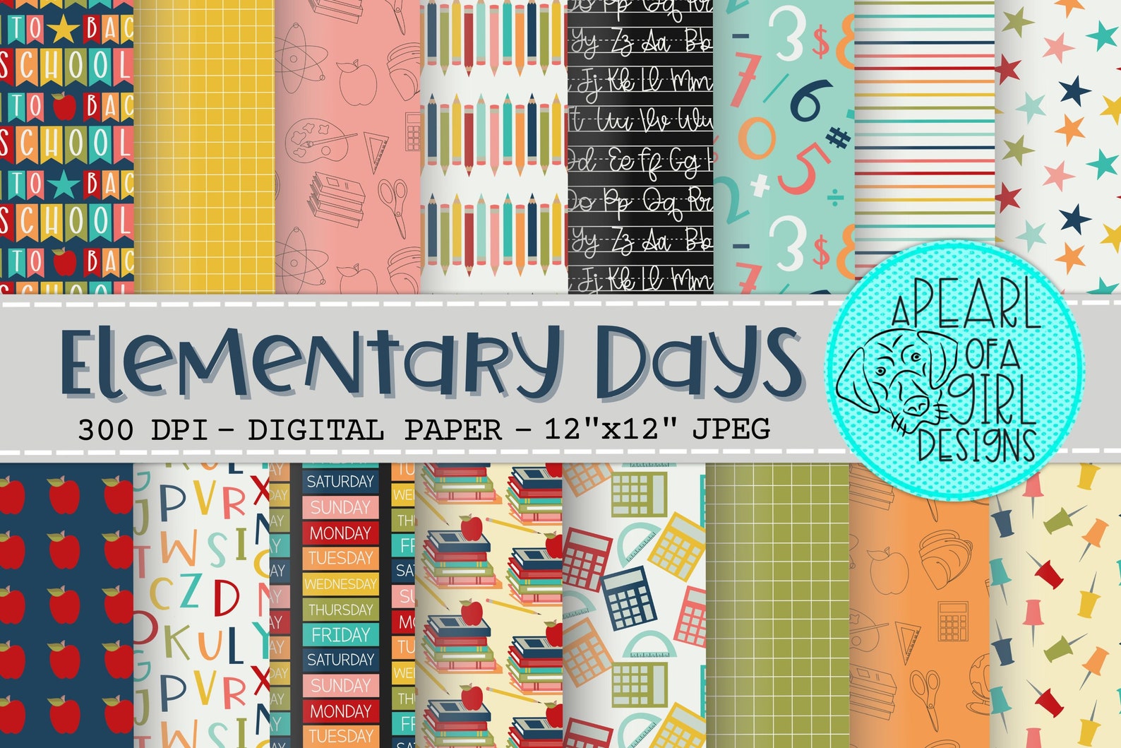 Back to School Digital Paper, Printable Paper, School Digital Paper ...