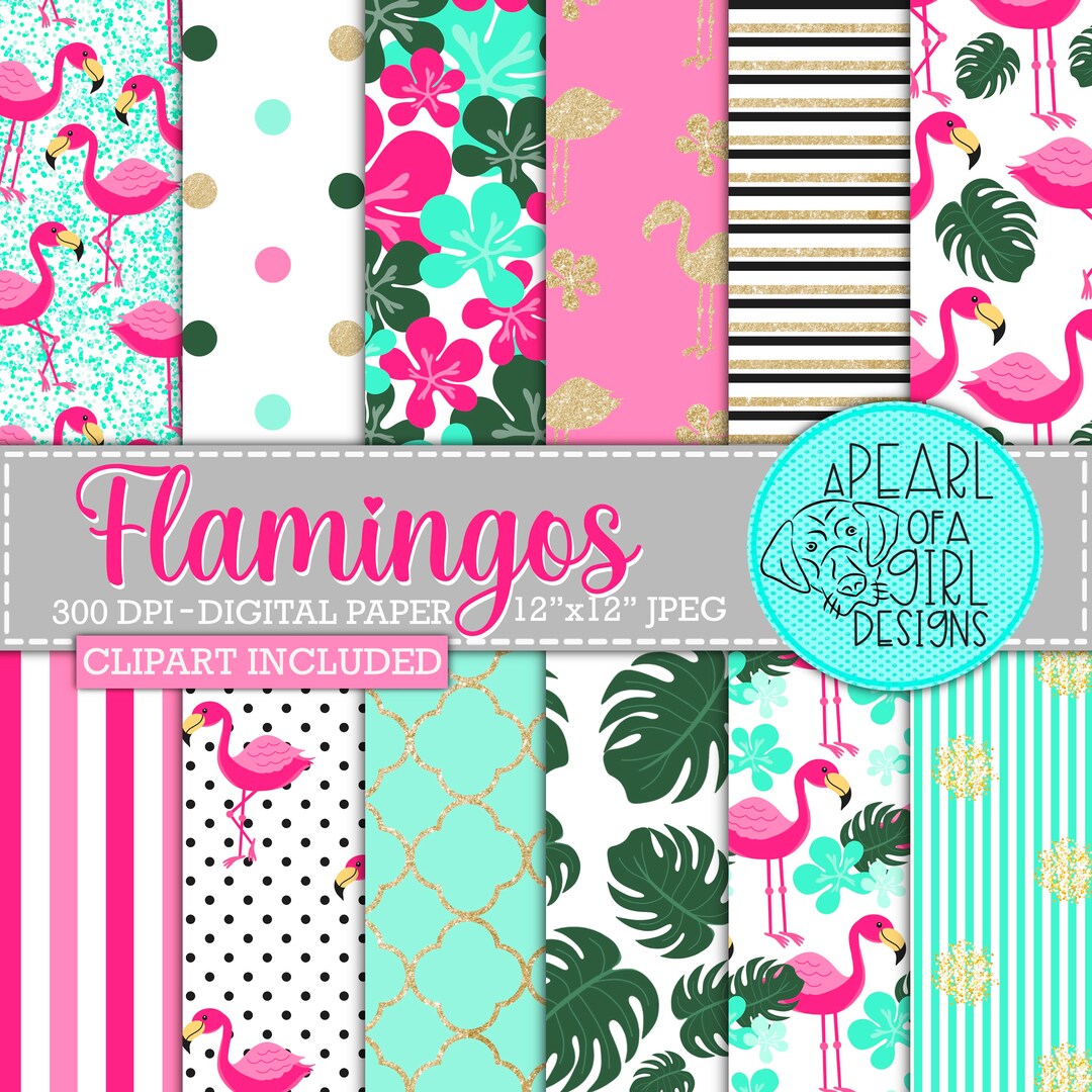 Flamingo Digital Paper, Flamingo Background, Tropical Pattern, Flamingo ...
