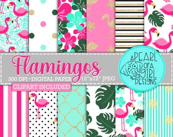 Flamingo Digital Paper, Gold Flamingo , Pink and Gold Flamingo ...