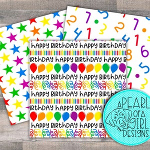Balloon Party Digital Paper Pack, Birthday Paper, Scrapbook, Happy ...