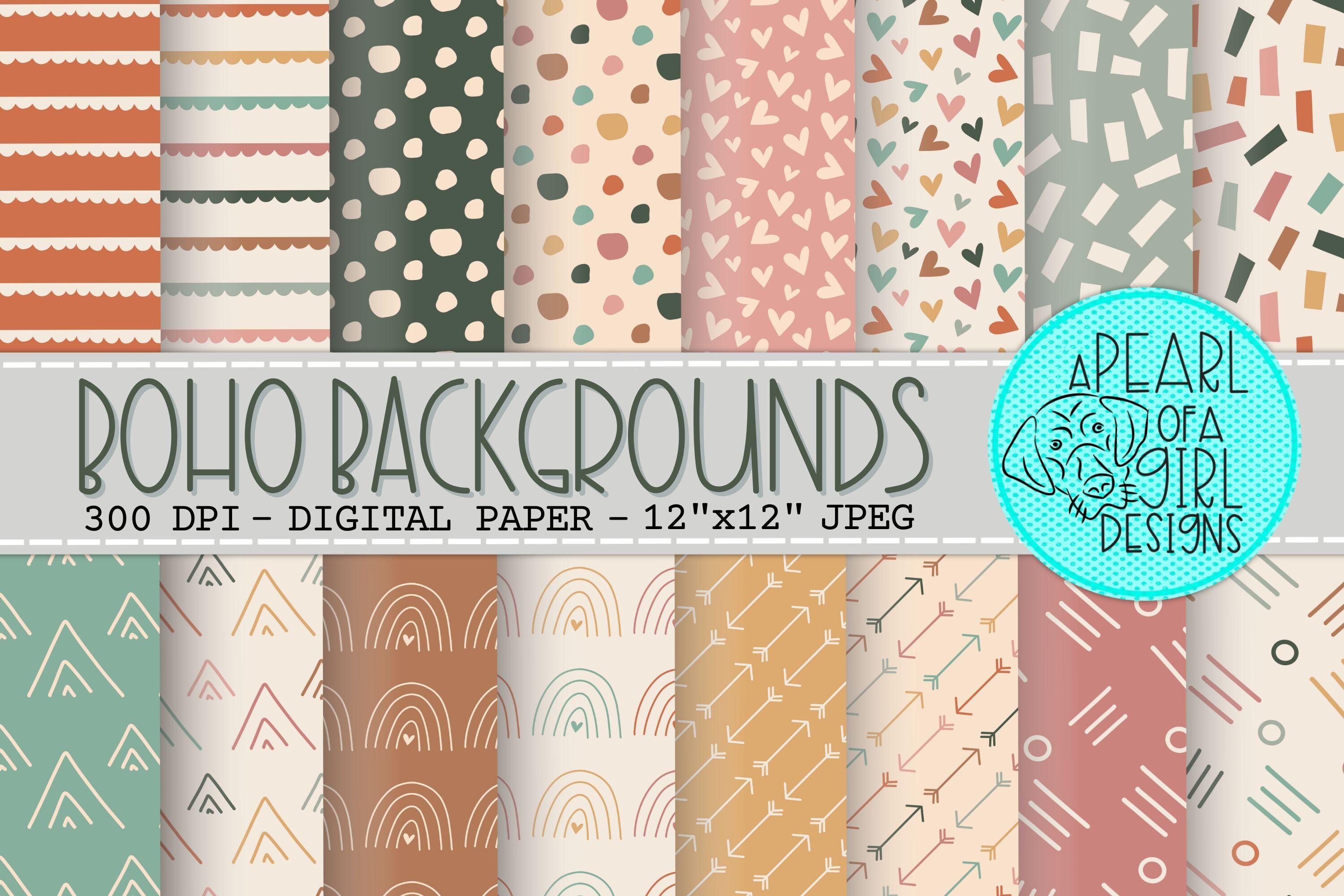 Boho Digital Paper, Boho Backgrounds, Bohemian Scrapbook Paper ...