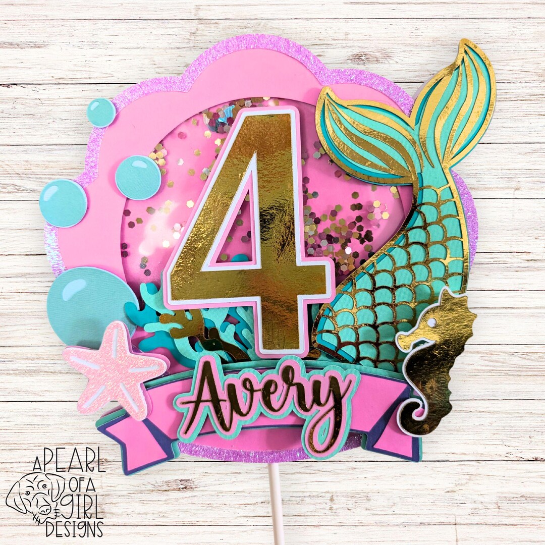 Mermaid Birthday Cake Topper, 3D Cake Topper SVG, Mermaid Cake Topper ...