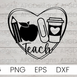 Teacher Heart SVG, Teaching Svg, Teacher Love Svg, Teacher Supplies ...