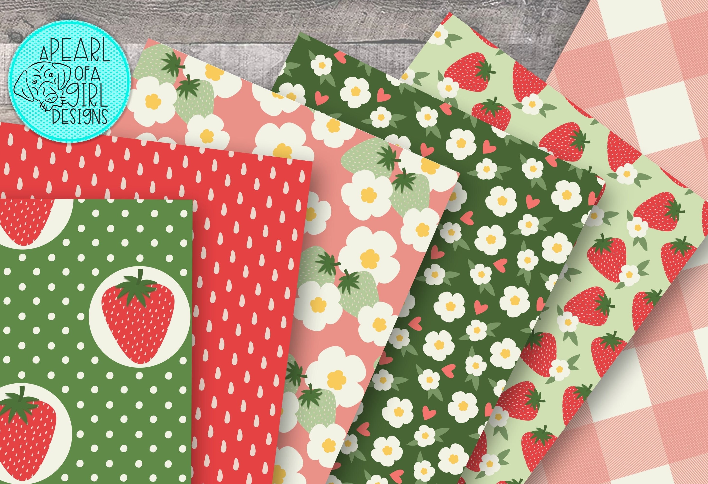 Strawberry Digital Paper, Strawberry Paper, Scrapbook Paper, Berry ...