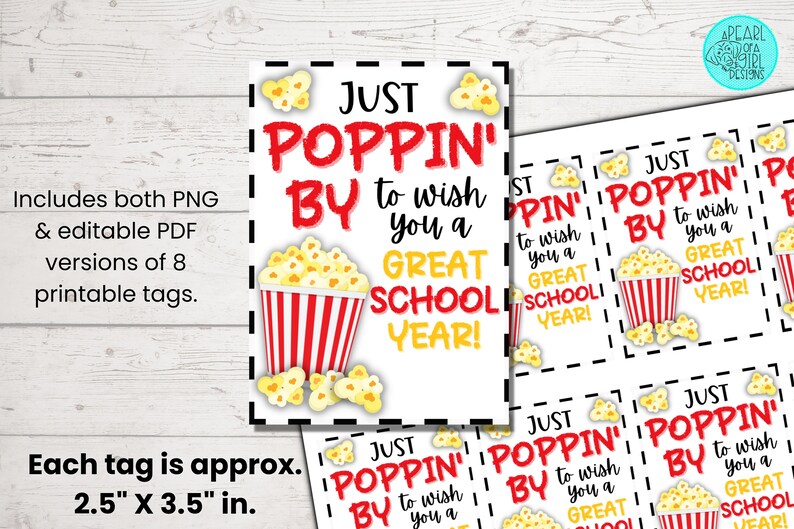 Etiquetas del año escolar Poppin', etiquetas de regalo de palomitas de ...