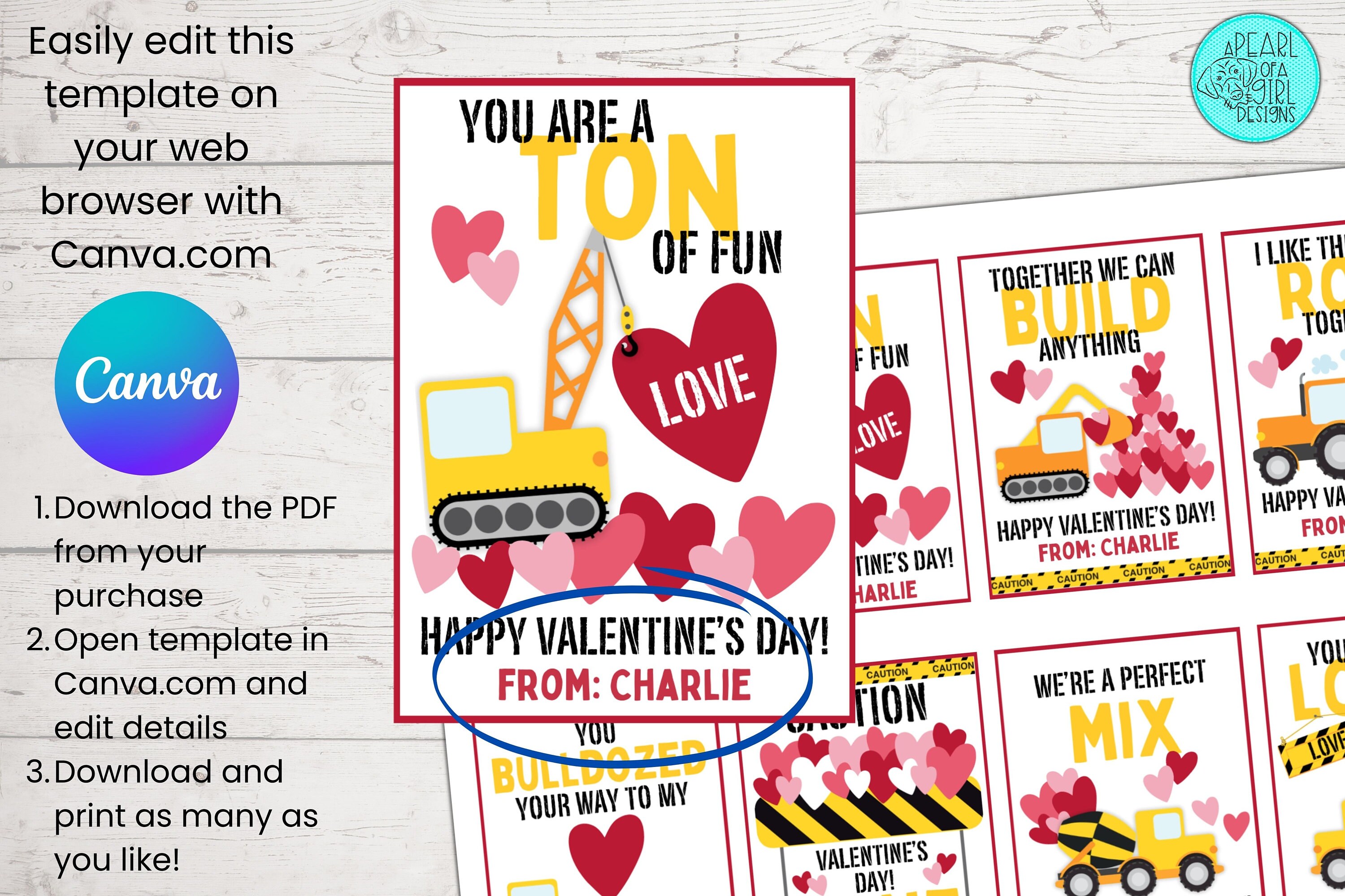 Printable Construction Valentine's Day Cards, Classroom Valentine Cards ...