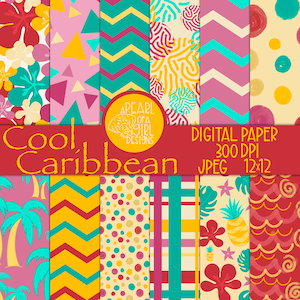 Cool Caribbean Digital Paper Pack, Printable Paper, Background ...