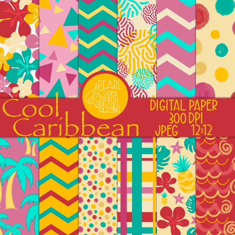 Cool Caribbean Digital Paper Pack, Printable Paper, Background ...