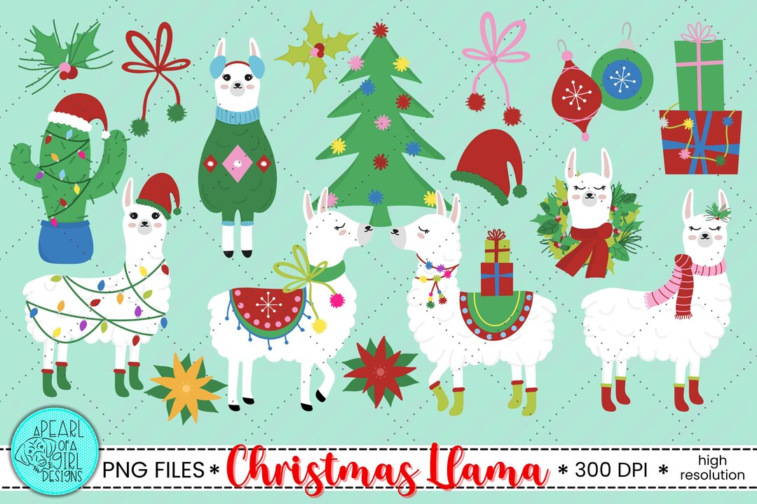 Christmas Llama Clipart, Christmas Llamas, Llama Clipart Bundle, Alpaca ...