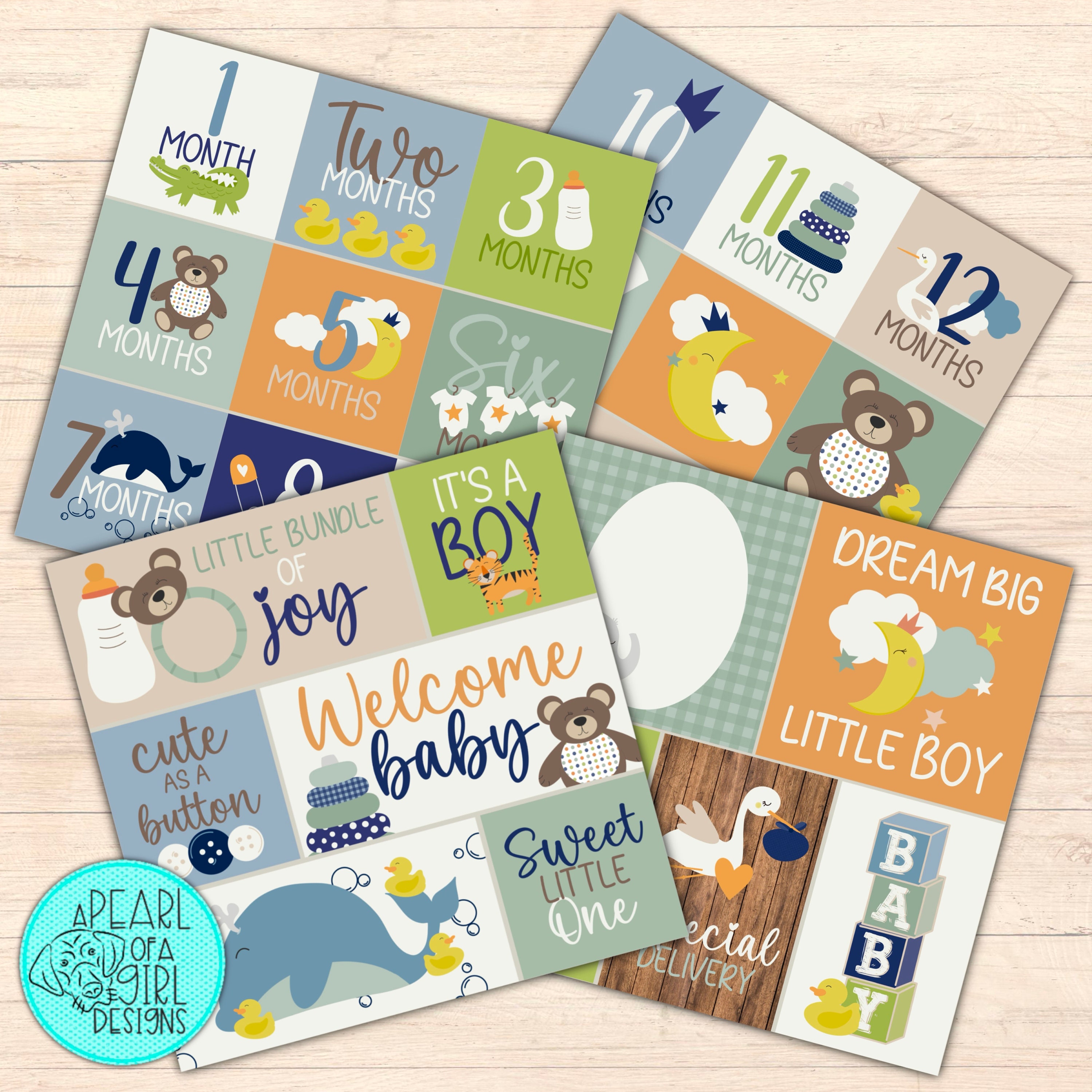 Baby Boy Digital Paper, Baby Scrapbook, Baby Boy Scrapbook Paper, Baby ...