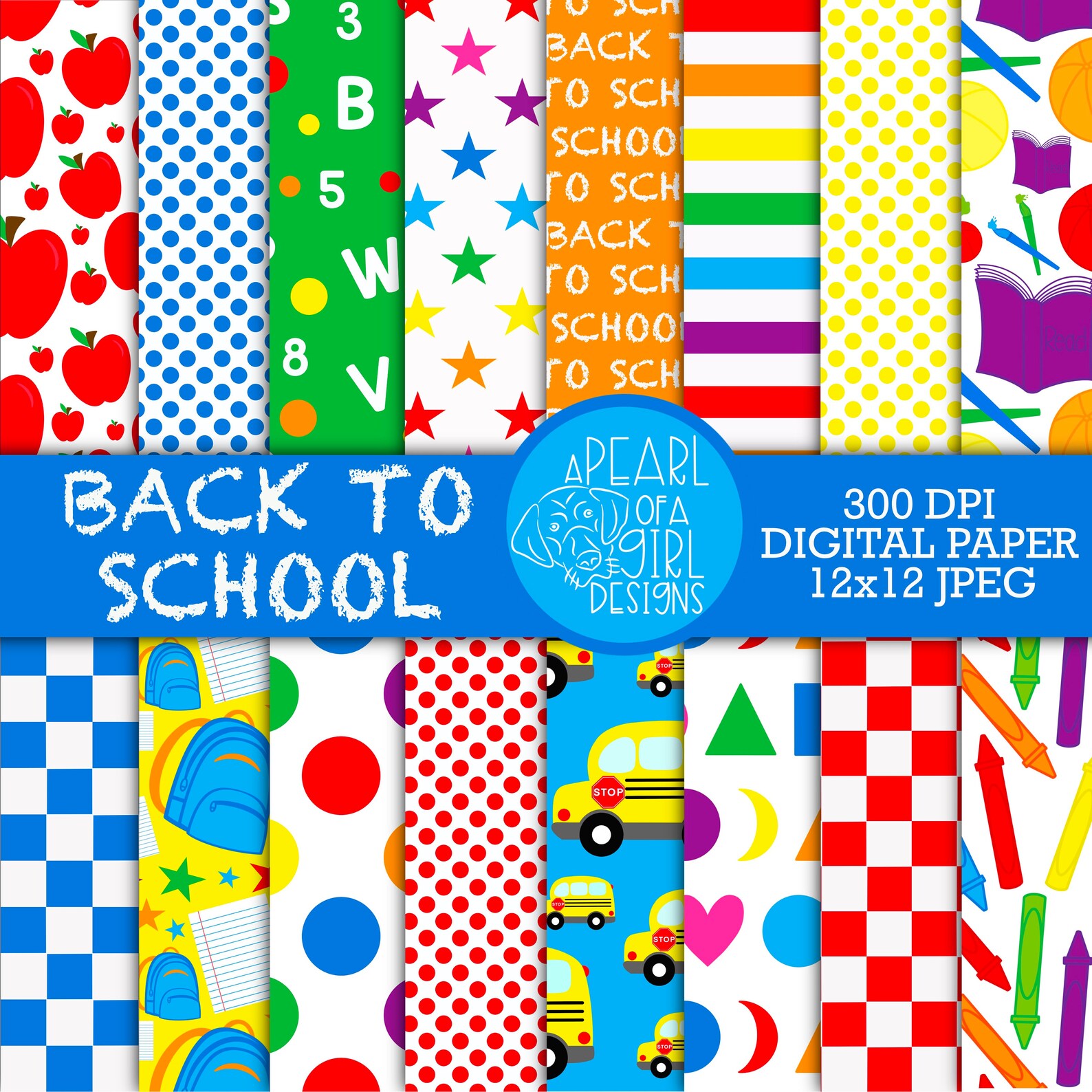 Back to School Digital Paper Pack, Printable Paper, School Digital ...