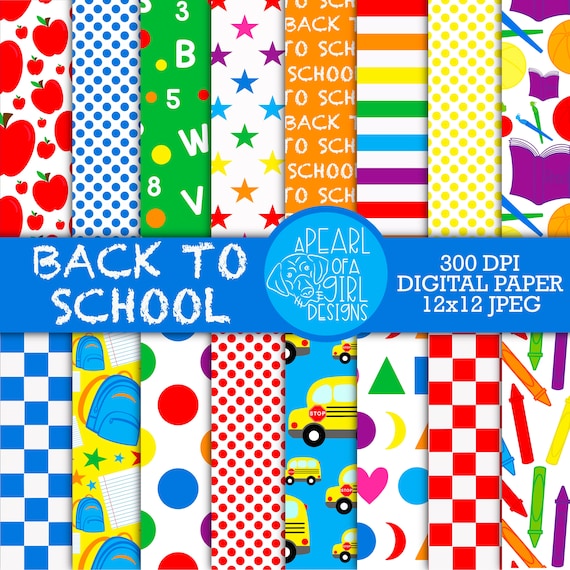 Back to School Digital Paper Pack Printable Paper School - Etsy