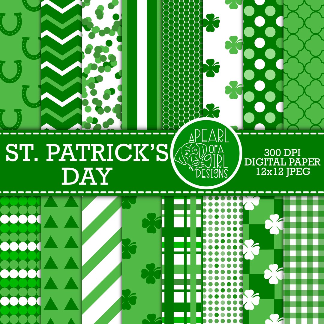 St. Patrick's Day Digital Paper, Shamrock Print, Shamrock Background ...